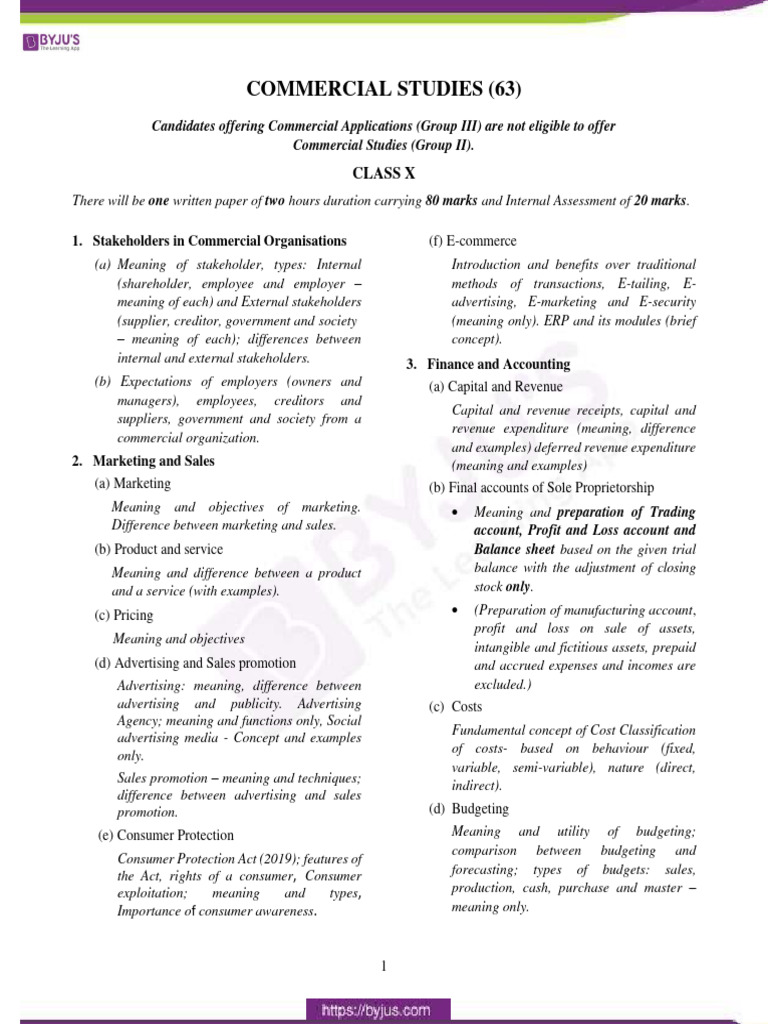 ICSE Class 10 Commercial Studies Guide | PDF | Finance & Money ...