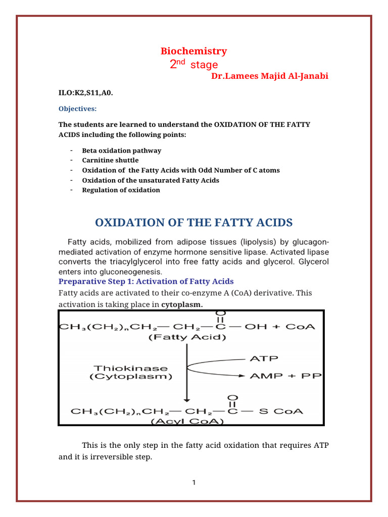 L4 FA Oxidation | PDF | Fatty Acid | Adenosine Triphosphate