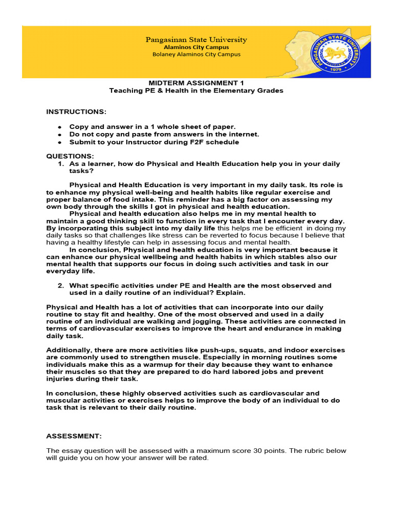 Midterm Assignment 1 in Ege 106 | PDF | Health Education | Physical Education