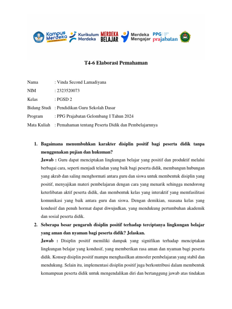 T4-6 Vinda Second L - Elaborasi Pemahaman | PDF | Kesehatan Holistik | Sains & Matematika