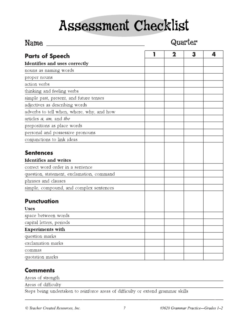 Grammar Checklist | PDF