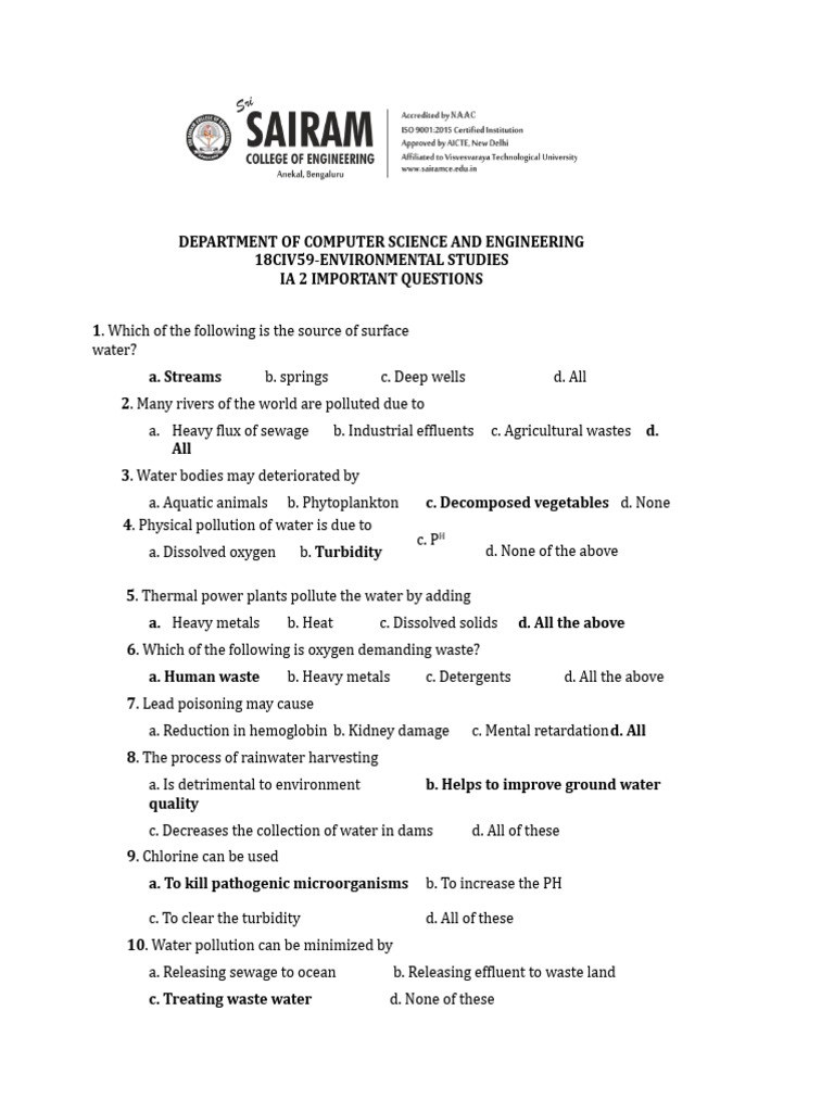 18civ59 Ia 2 Important Questions | PDF | Water | Carbon Dioxide 18civ59 Ia 2 Important Questions | PDF | Water | Carbon Dioxide
