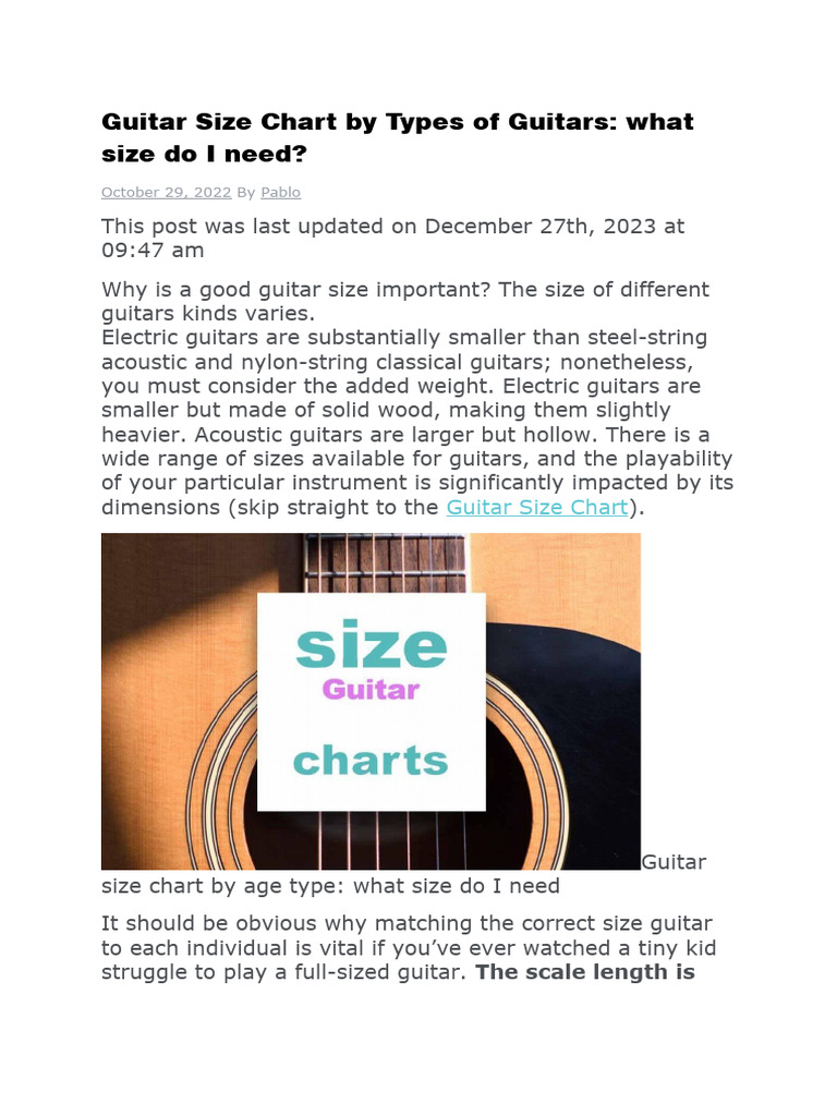 Guitar Size Chart by Types of Guitars | PDF | Guitars | String Instruments