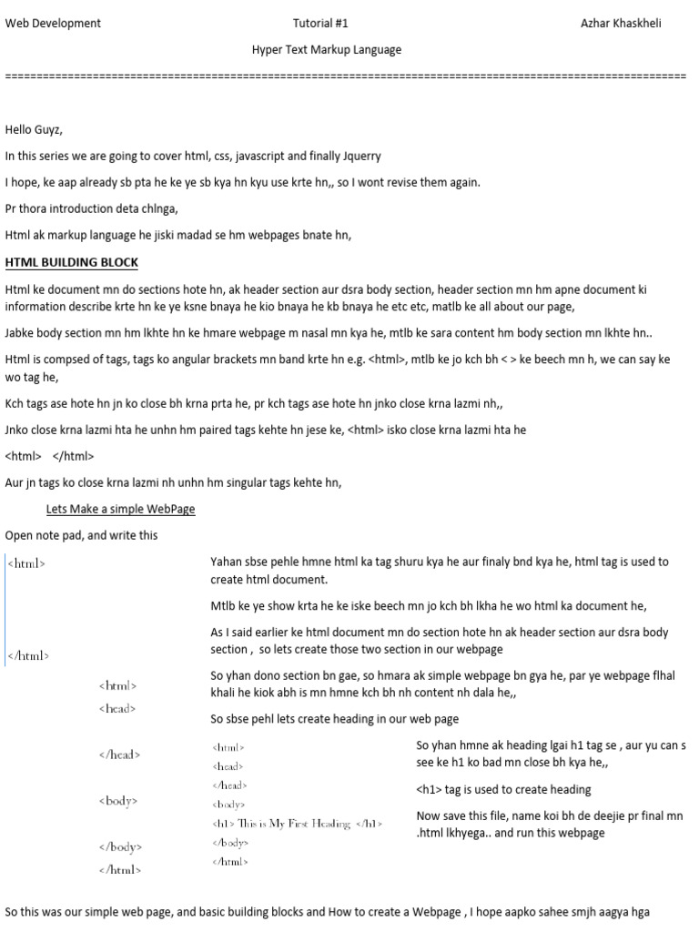 Tutorial 1 Pdf Html Html Element
