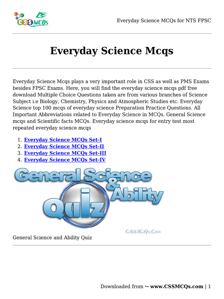 Everyday Science MCQs For NTS FPSC | PDF | Multiple Choice | Solar System