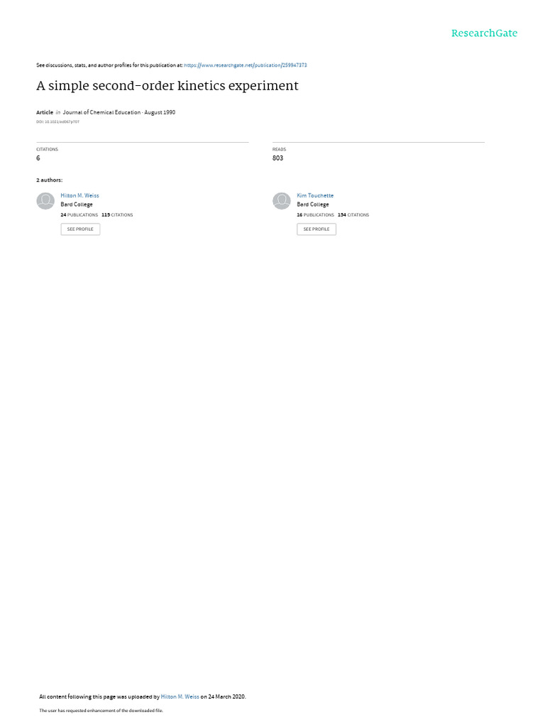 Second-Order Kinetics Experiment | PDF | Logarithm | Absorbance