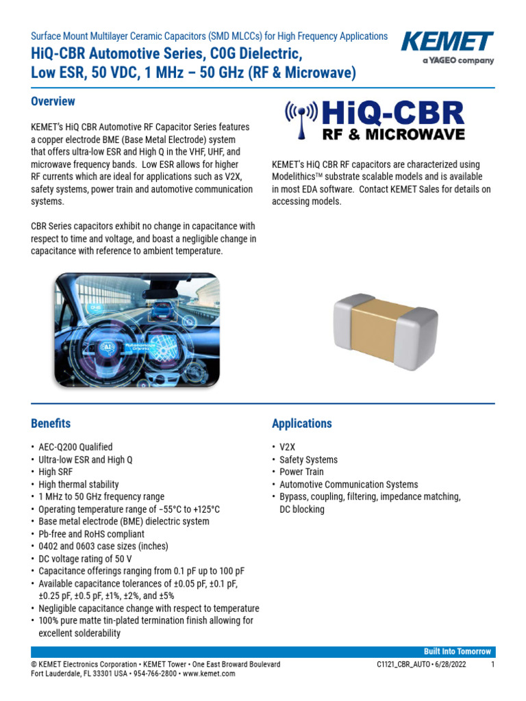 Hiq-Cbr Automotive Series, C0G Dielectric, Low Esr, 50 VDC, 1 MHZ - 50 ...