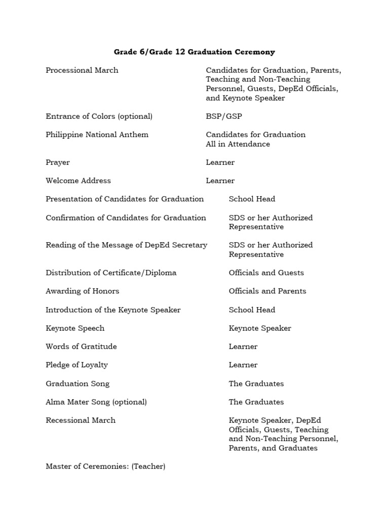 DepEd Graduation Ceremony Flow 2024 | PDF