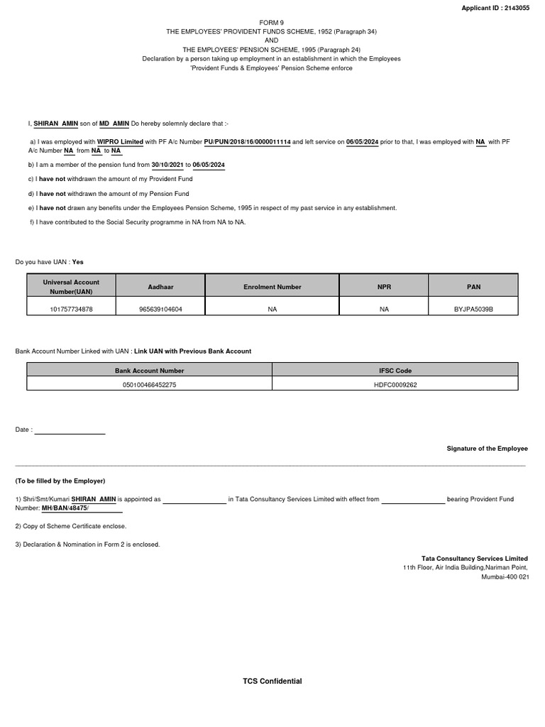 Form 9 | PDF | Pension | Employee Benefits
