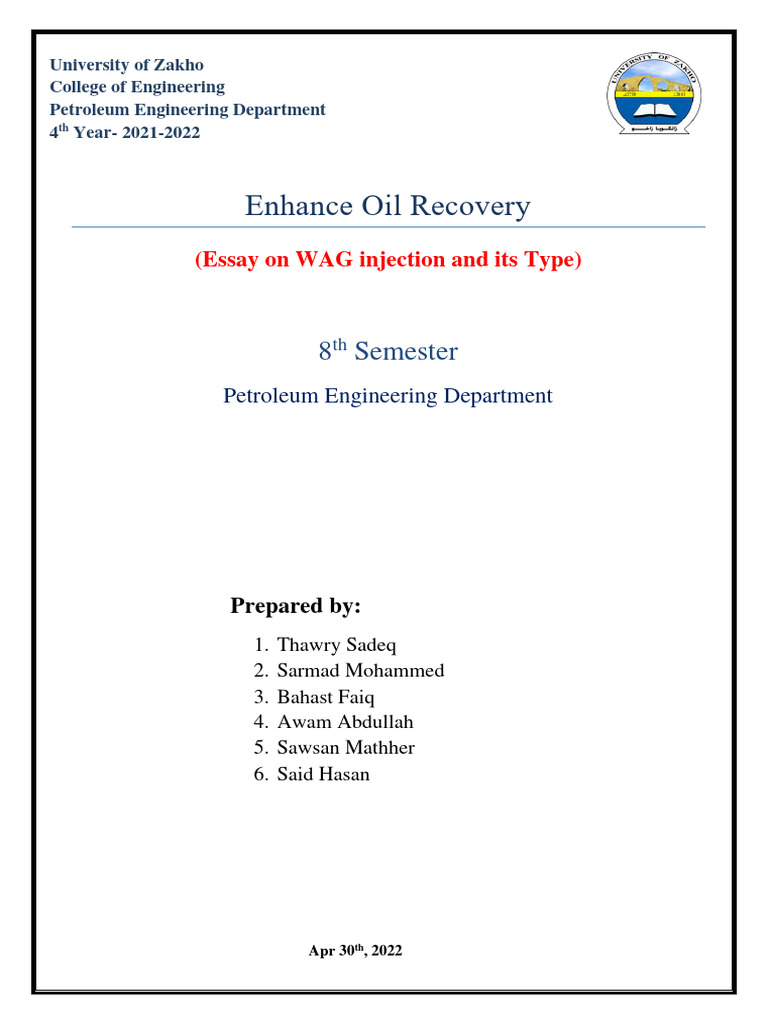 WAG Injection Techniques in EOR | PDF | Enhanced Oil Recovery | Fuel ...