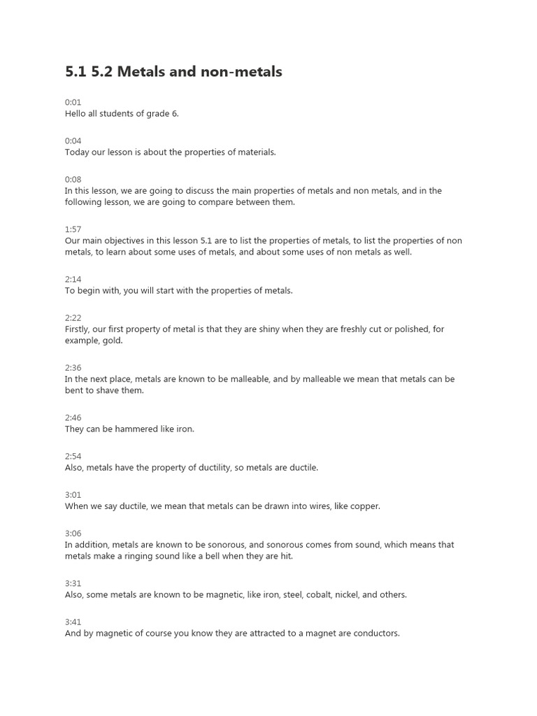 Properties of Metals and Non-Metals | PDF | Metals | Ductility