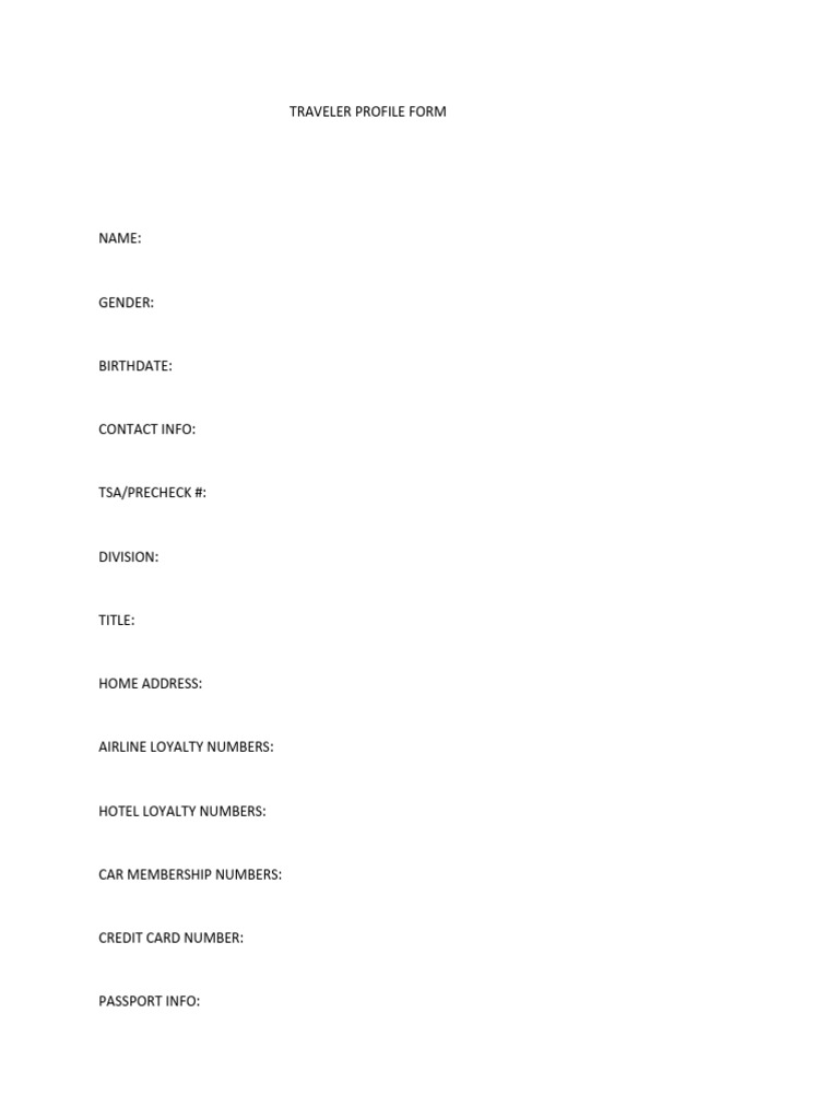 Traveler Profile Form | PDF
