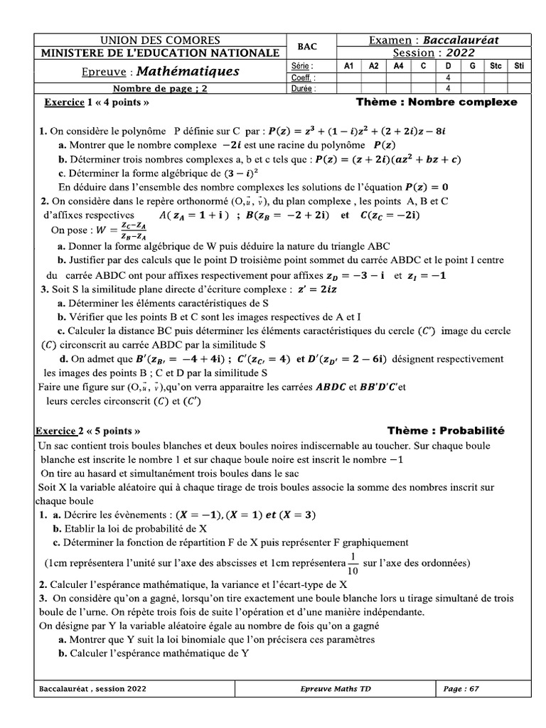 Bac D Math 2022 | PDF