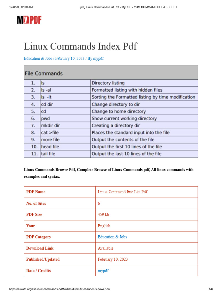 (PDF) Linux Commands List PDF - MyPDF - YUM COMMAND CHEAT SHEET | PDF ...