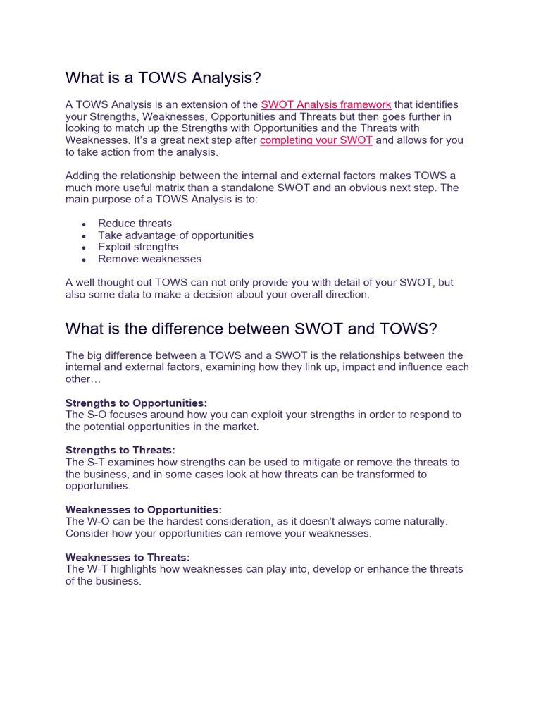 What Is A TOWS Analysis | PDF