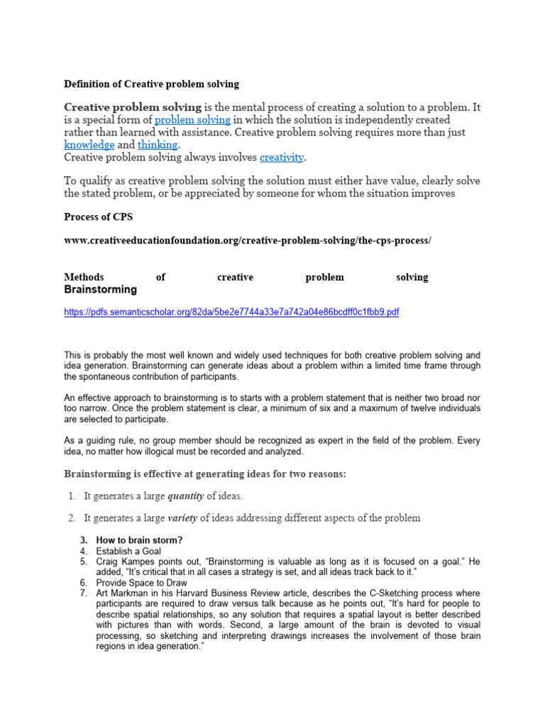 Definition of Creative Problem Solving | PDF | Brainstorming ...
