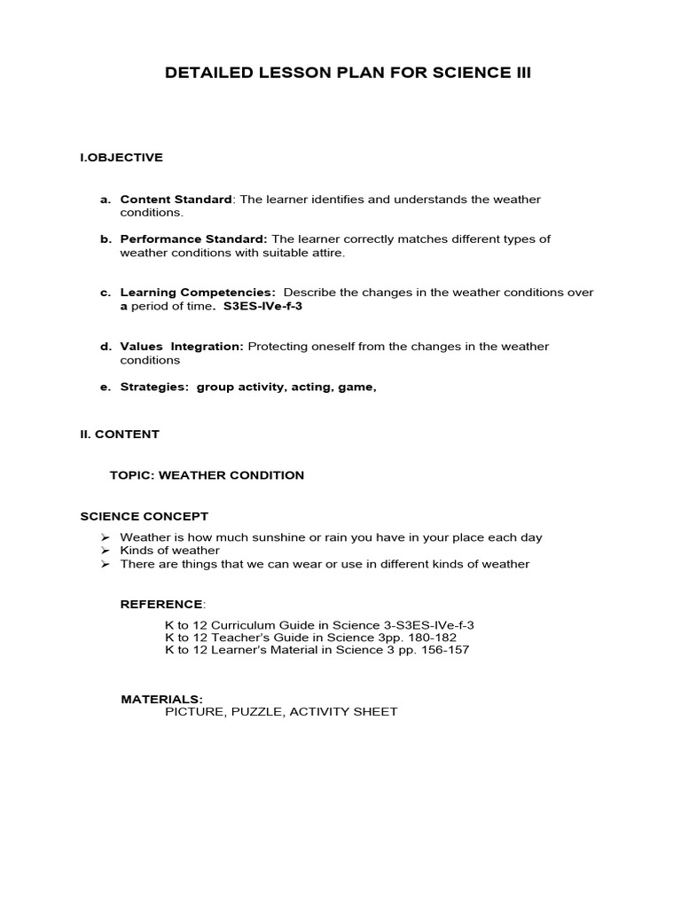 Grade 3 Weather Lesson Plan | PDF | Sky | Weather