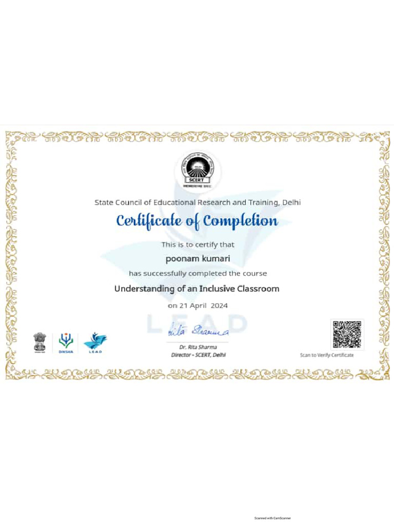 Poonam Inclusive Education Certificate | PDF