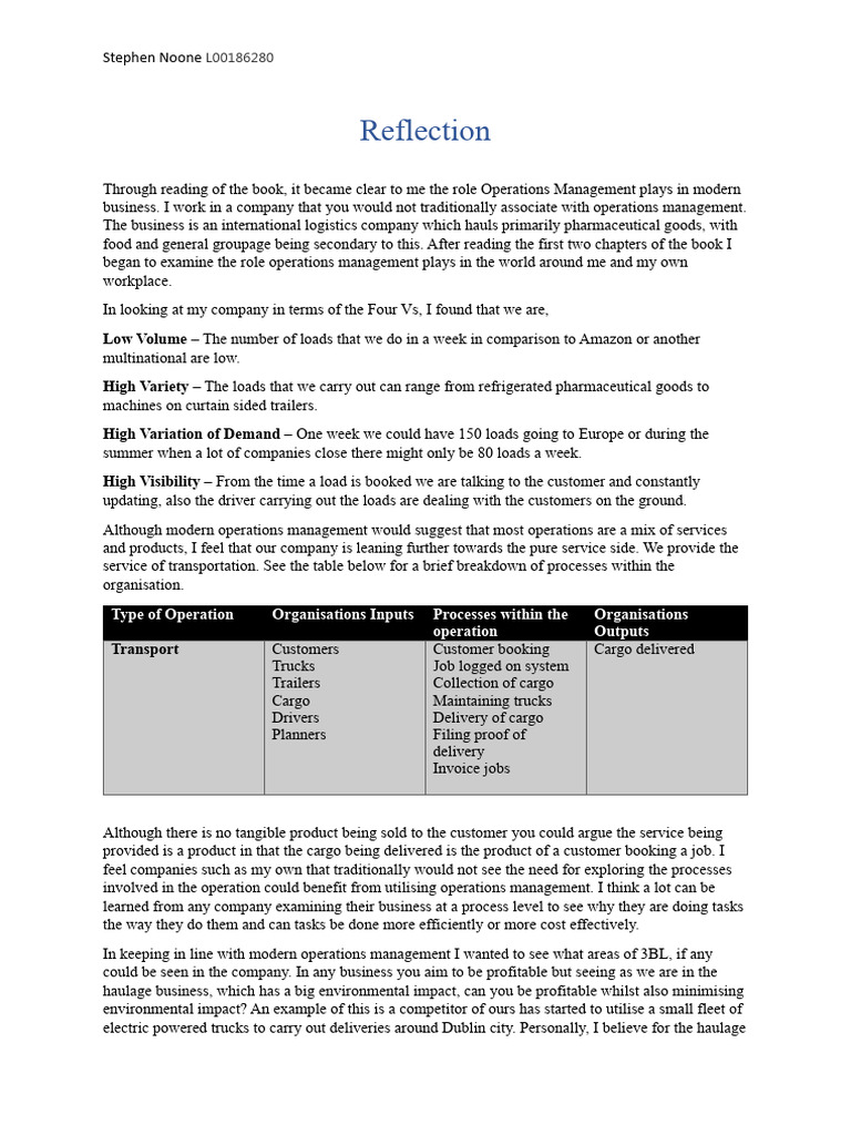 Operations Management Reflection | PDF | Operations Management | Cargo