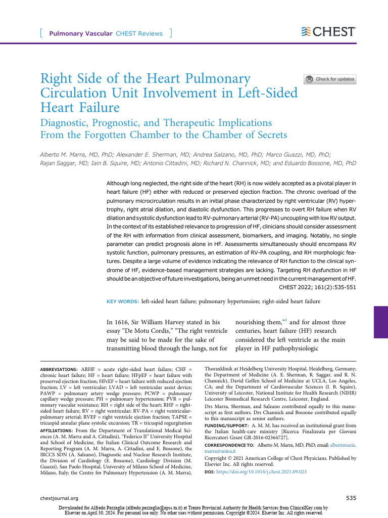 Right Side of The Heart Pulmonary Circulation Unit Involvement in Left-Sided Heart Failure | PDF ...