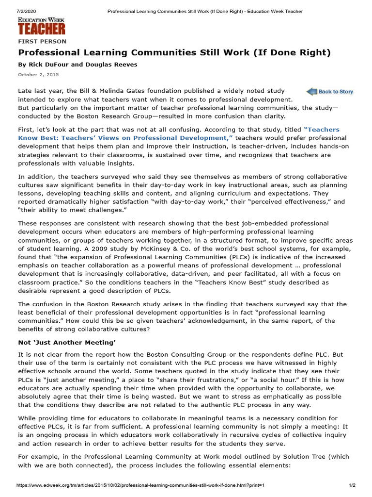 Effective Professional Learning Communities | PDF | Teachers ...