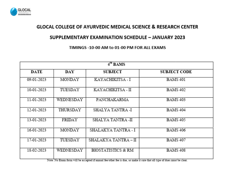 Exam Schedule 2023 January - Final Year | PDF