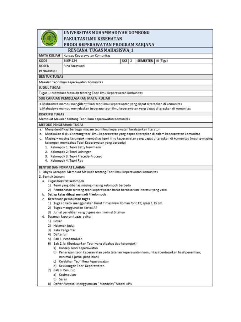 Rencana Tugas Konsep Kep Komunitas - Teori Ilmu Keperawatan Komunitas | PDF | Ilmu Sosial ...