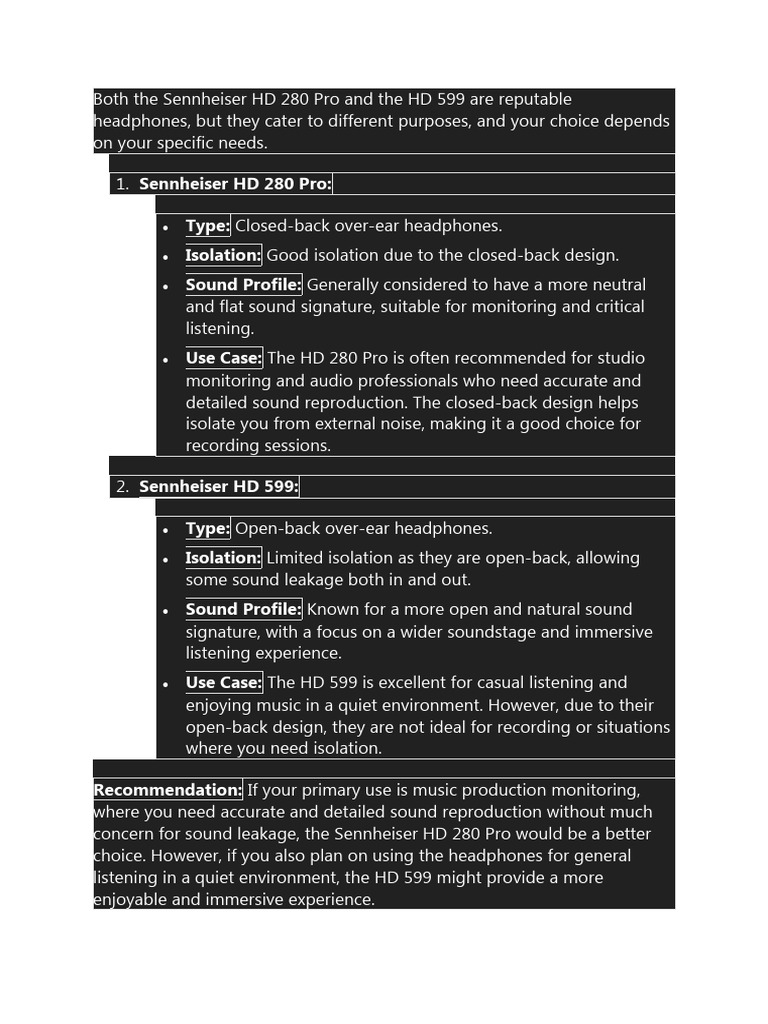 Comparison of Headphones | PDF | Headphones