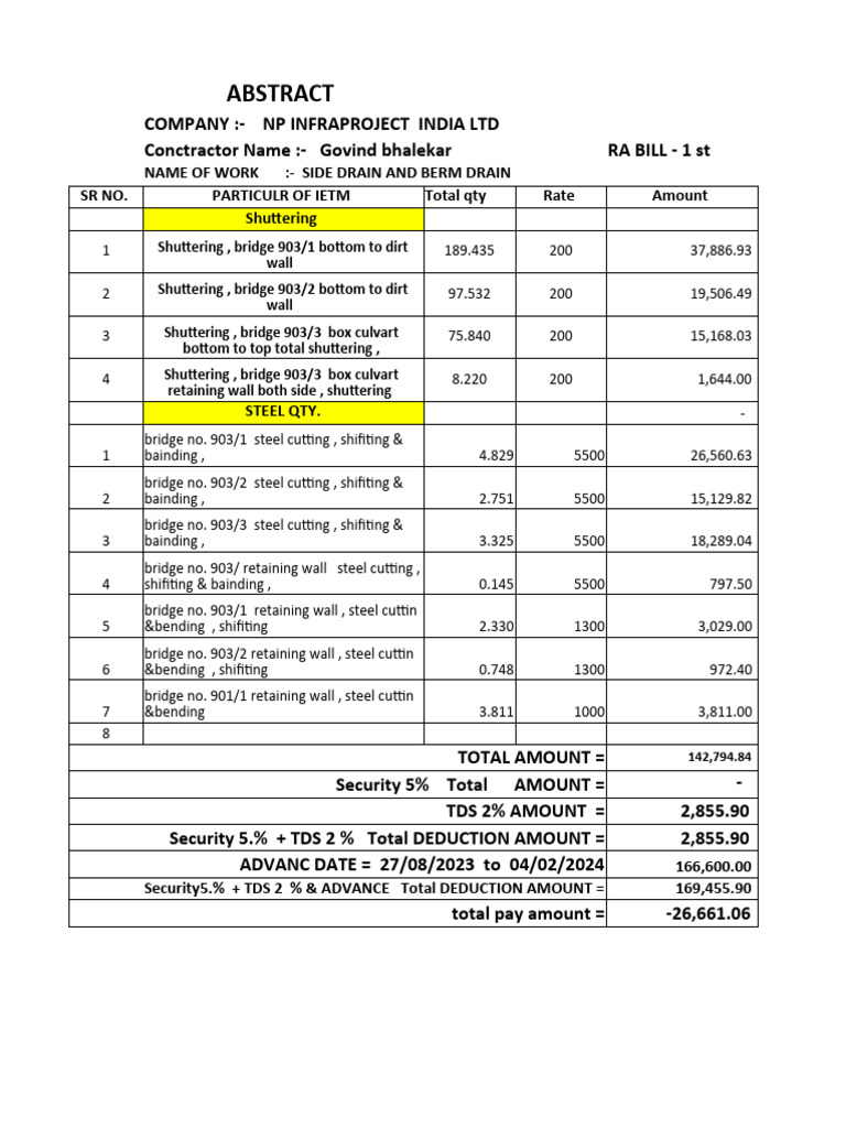 GOVIND BHALEKAR 1 ST RA Bill | PDF | Architectural Elements | Building Engineering