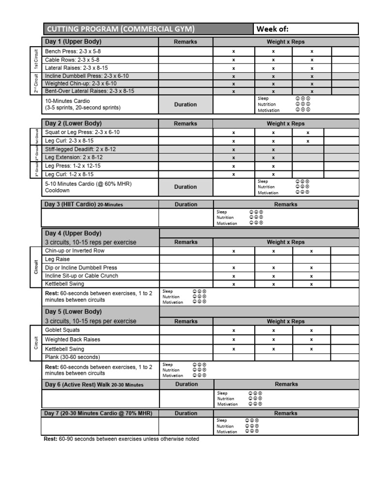 Cutting Program Gym | PDF | Kettlebell | Determinants Of Health