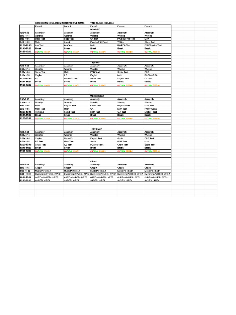 Cultural Week Schedule | PDF