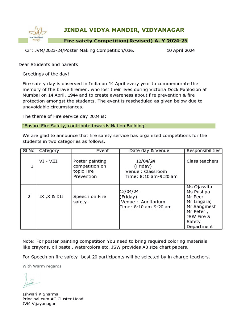 Copy-Cir 036 JSW Fire & Safety Competition (Revised) | PDF