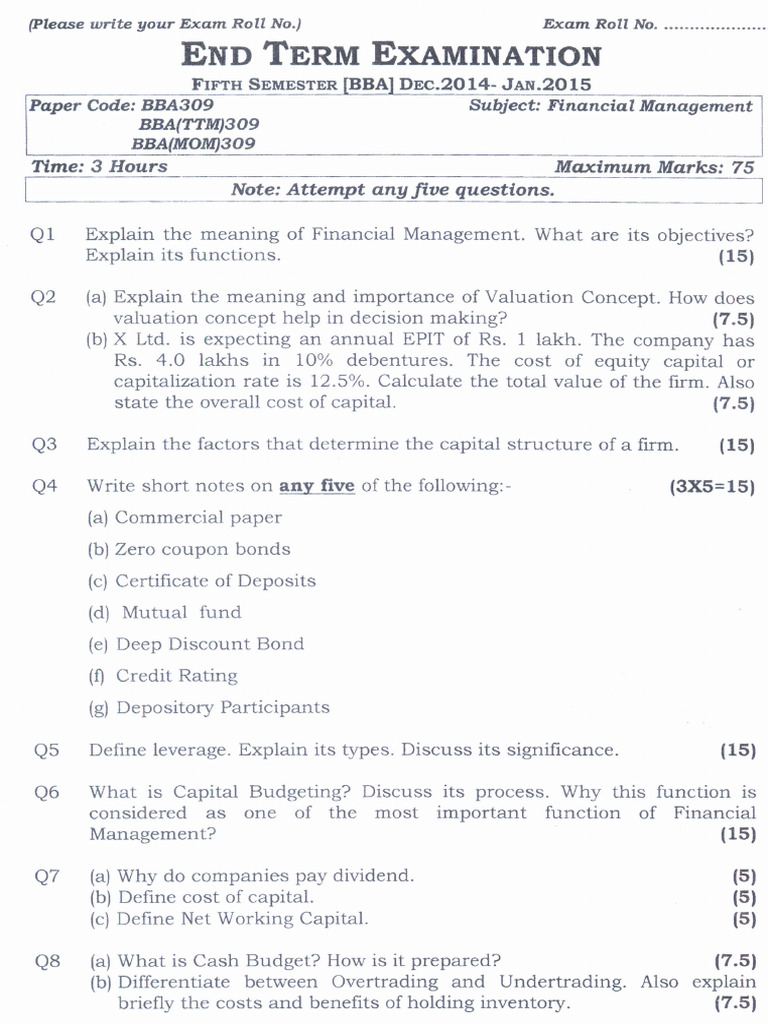 Bba 5sem FM 2014 | PDF