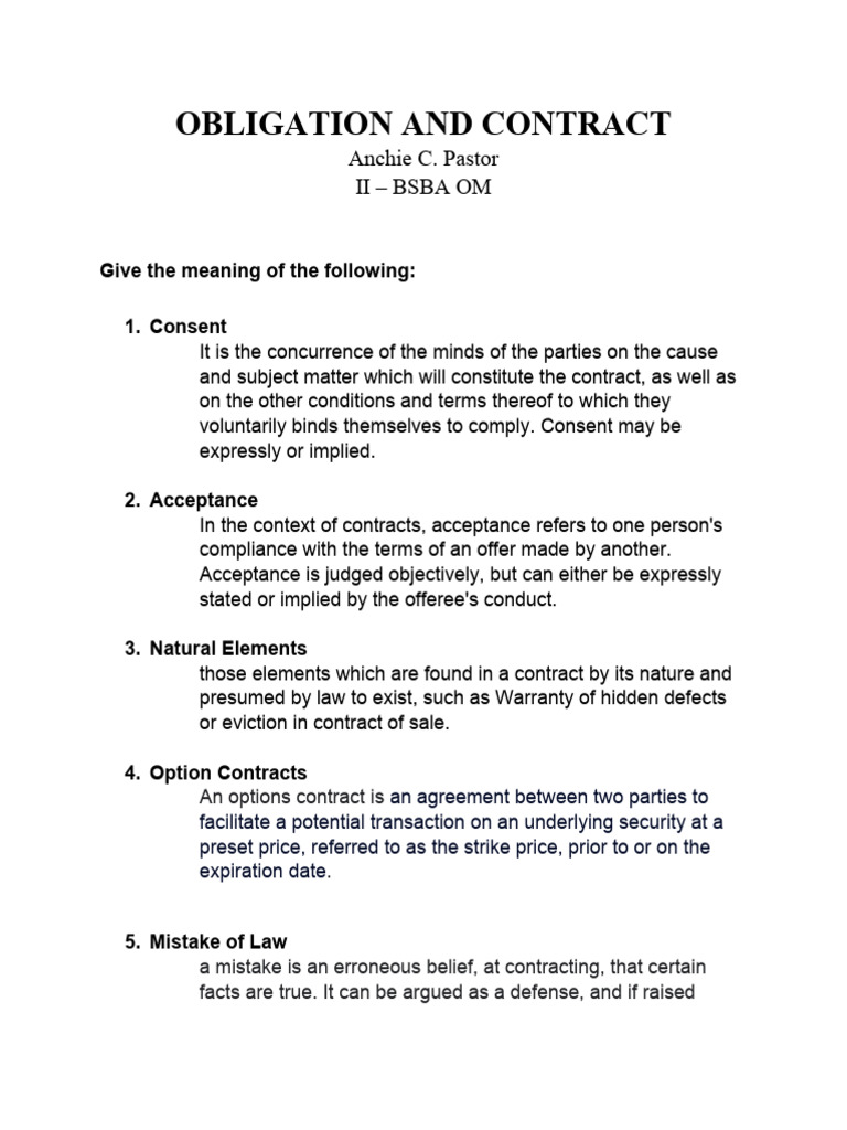 Key Concepts of Obligation and Contract | PDF | Contract Law | Common Law