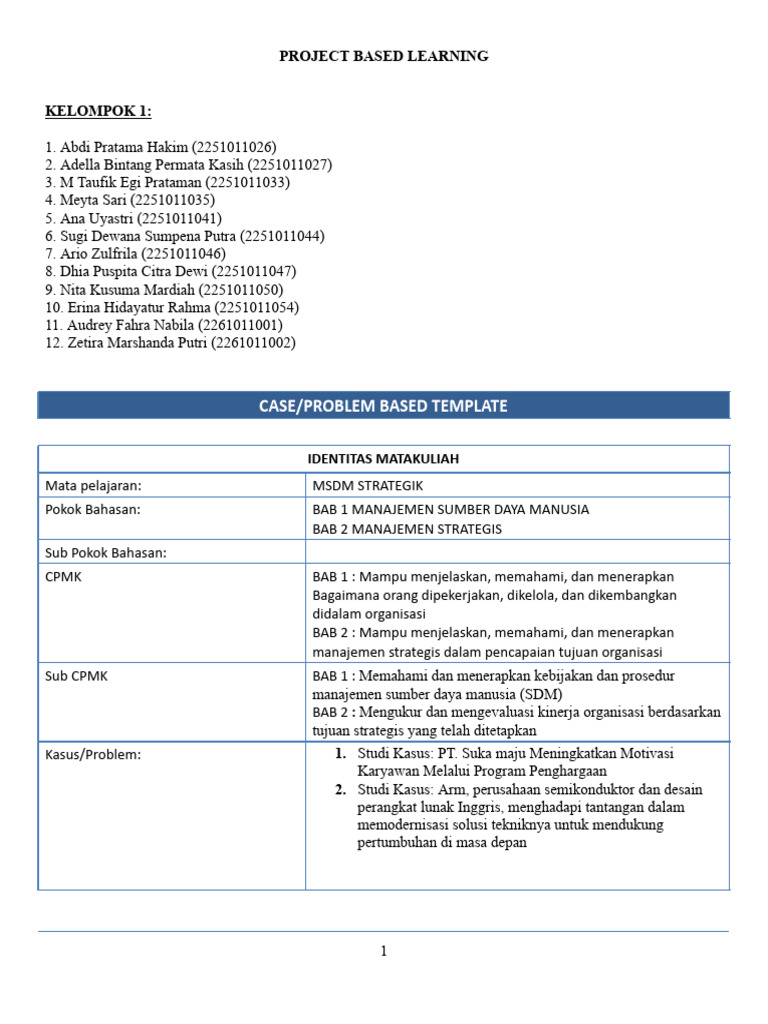 Project Based Learning Kelompok 1 | PDF