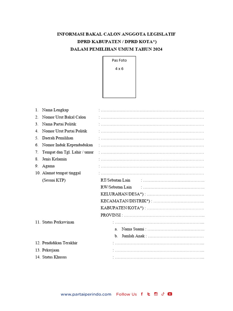Formulir Bakal Calon Anggota DPRD 2024 | PDF