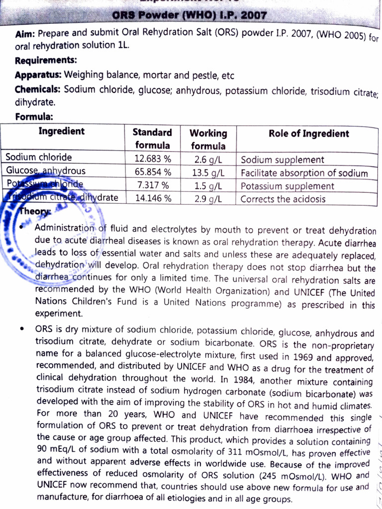 Ors Powder (Oral Rehydration Salt) | PDF | Chemical Substances ...