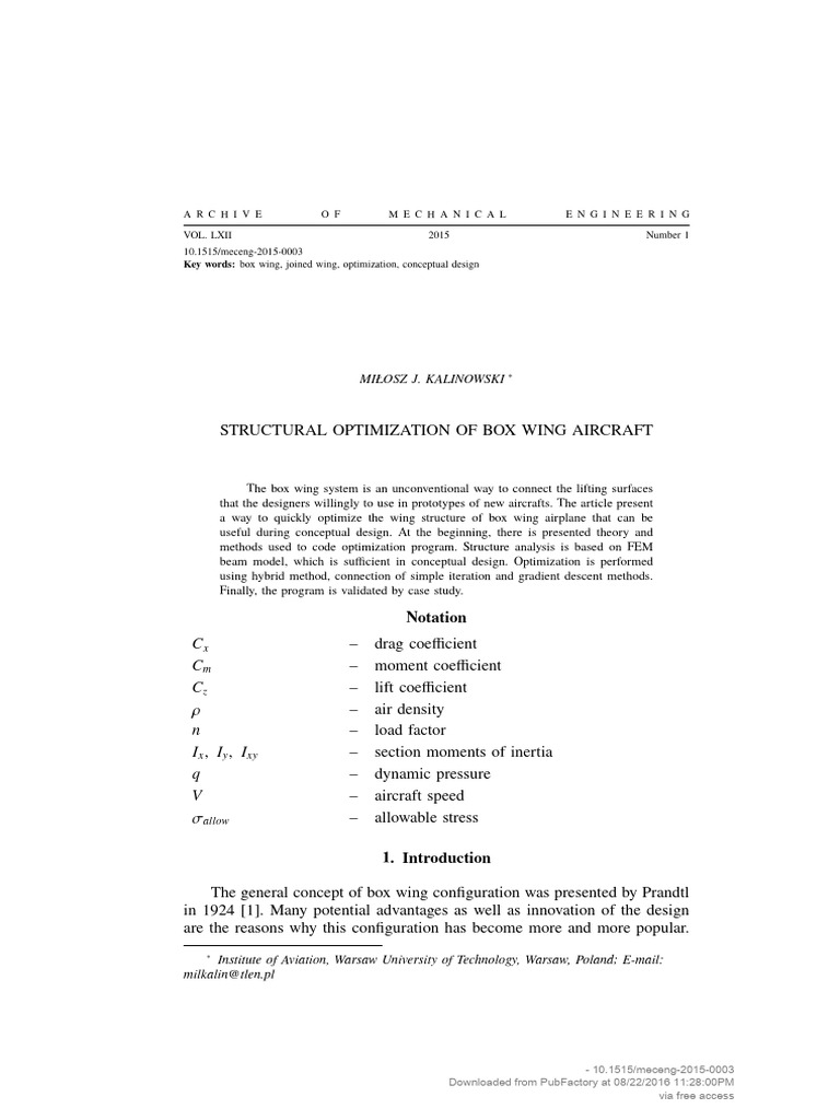 Structural Optimization of Box Wing Aircraft | PDF | Mathematical Optimization | Finite Element ...