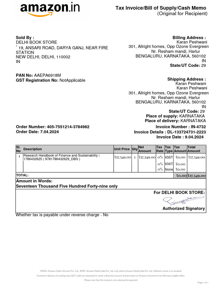 Book Amazon Invoice | Download Free PDF | Invoice | Taxation