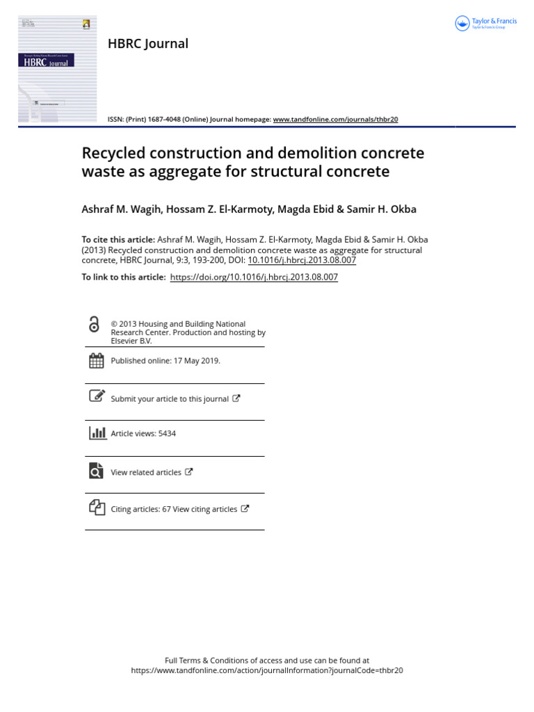 Recycled Construction and Demolition Concrete Waste As Aggregate For Structural Concrete ...