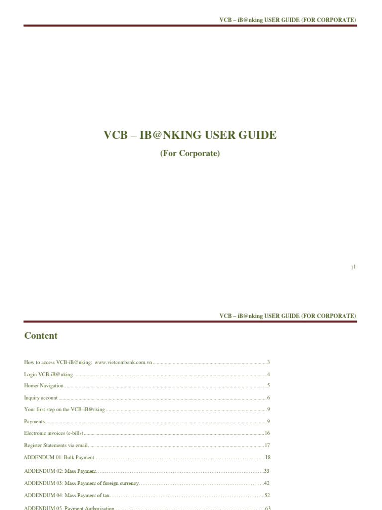 VCB-ib@nking user guide (Corporate) | PDF | Credit Card | Payments
