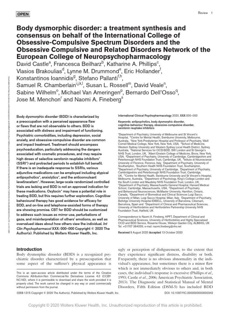 Castle Et Al. - 2021 - Body Dysmorphic Disorder A Treatment Synthesis ...