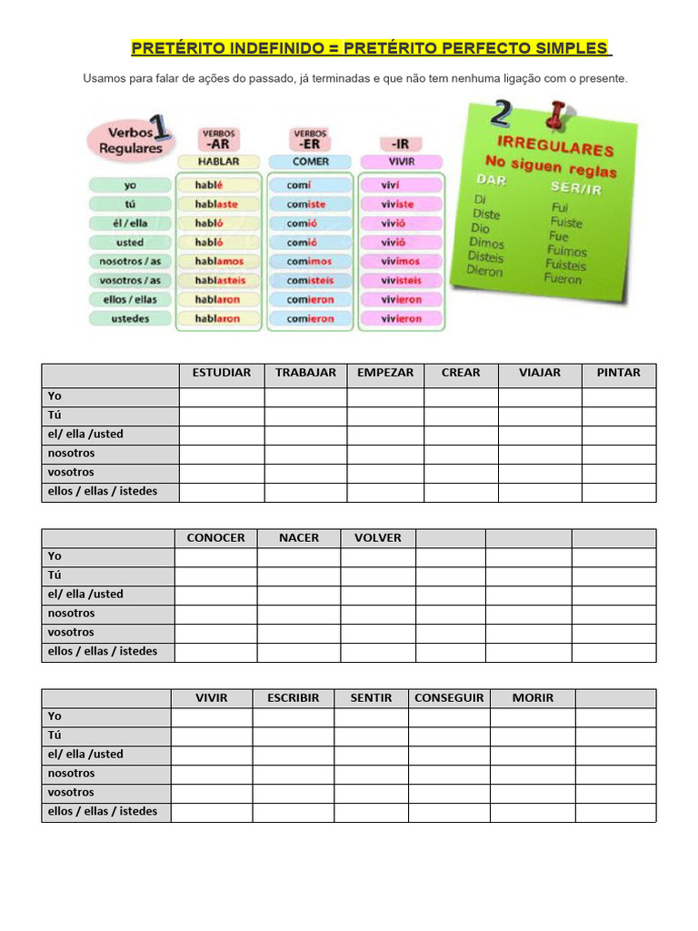 Pretérito Indefinido I | PDF | Artes del lenguaje y disciplina ...