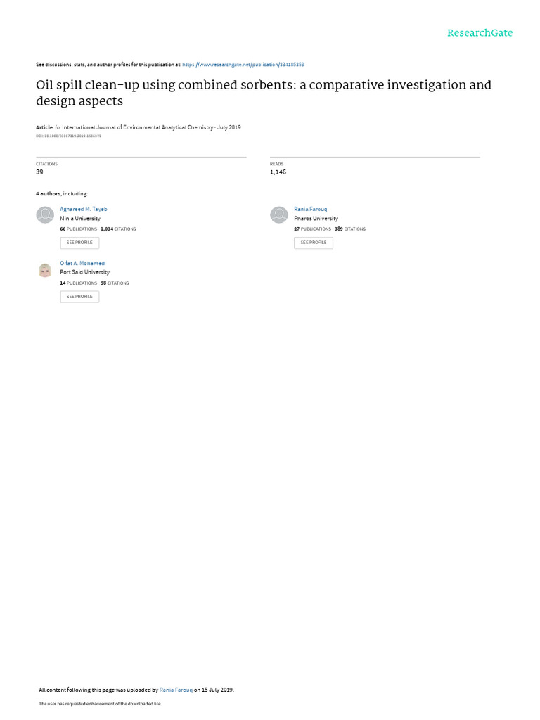 Oil Spill Clean-Up Using Combined Sorbents: A Comparative Investigation ...