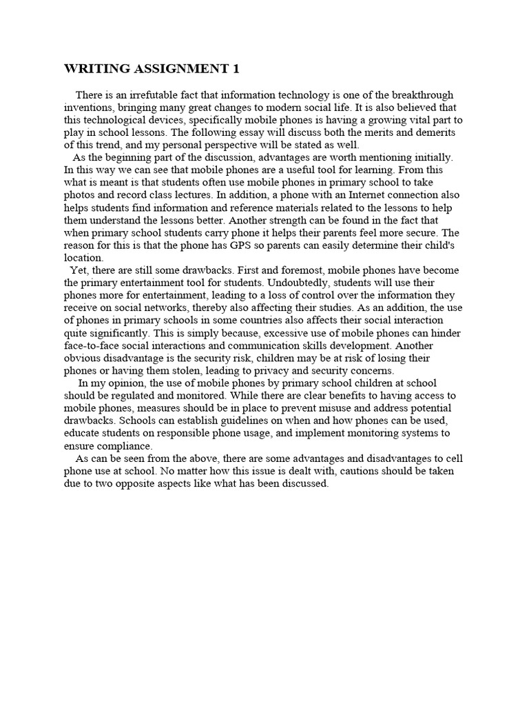 Writing Assignment 1 Download Free Pdf Mobile Phones Telephone 3894