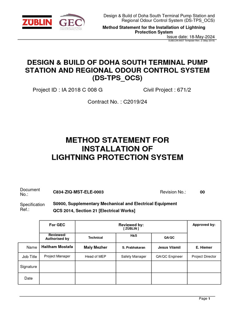 Lightning Protection System Method Statement | PDF | Personal Protective Equipment | Quality ...