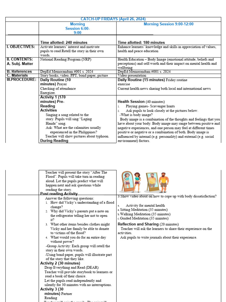 Catch Up Friday Lesson Plan | PDF | Body Image | Learning