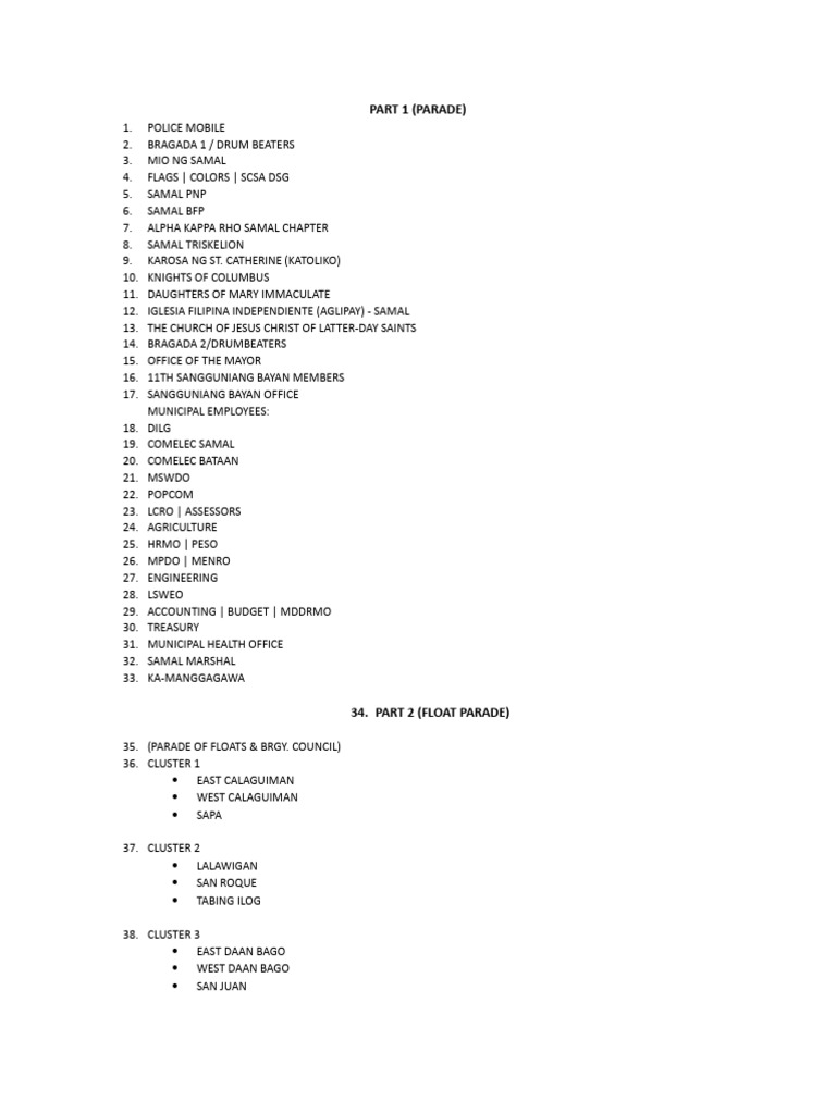 Final Line Up List Parade | PDF
