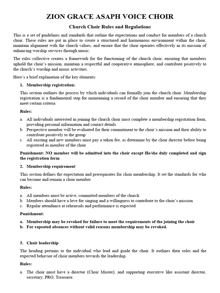 Church Choir Rules and Conduct Guidelines | PDF | Leadership ...