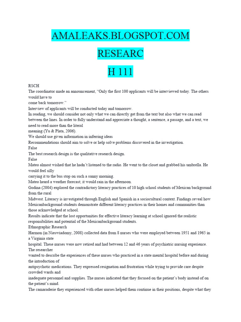 (AMALEAKS - BLOGSPOT.COM) Research (RSCH-111) - Grade 11 Week 1-20 ...